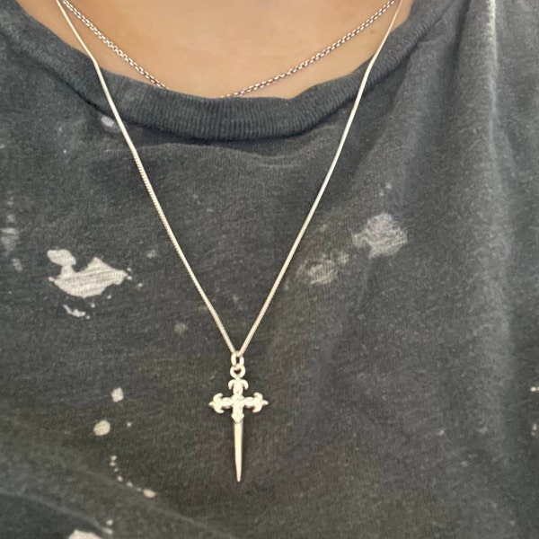Crucifix Dagger Pendant 24k, Dagger Charm Necklace, Silver Sword ...