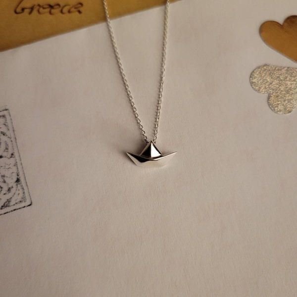 Origami Boat Necklace | Silver Small Boat Pendant | Cute Origami Paper ...