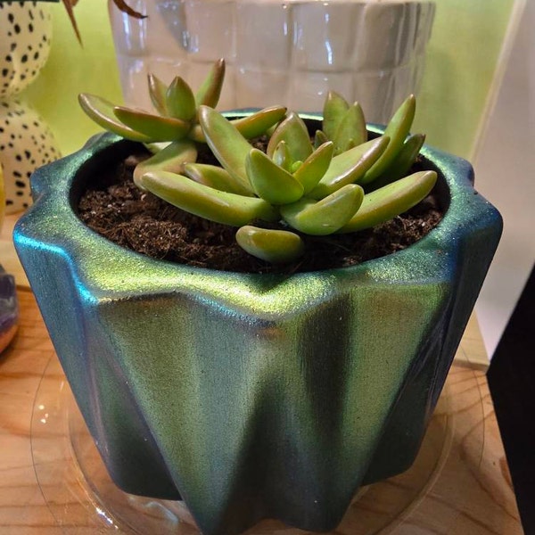 Mosaic Glitter Plant Pot, Holo Light Green & Rose Gold, Plant Lover ...