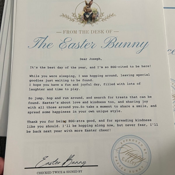 EDITABLE Letter From Easter Bunny, Blue Printable Easter Bunny Letter ...