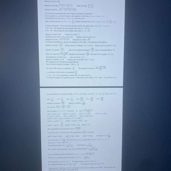 ACT Math Formula Sheet & Key Tips - Etsy