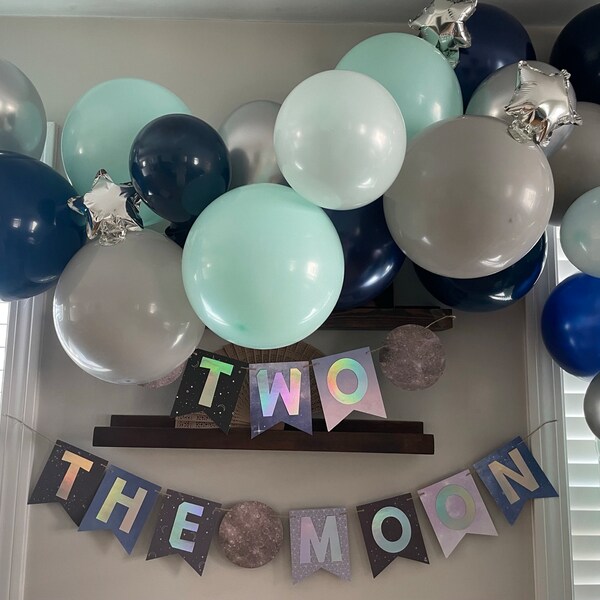 Space Banner, Moon Banner, Two the Moon Banner, Moon Birthday Banner ...