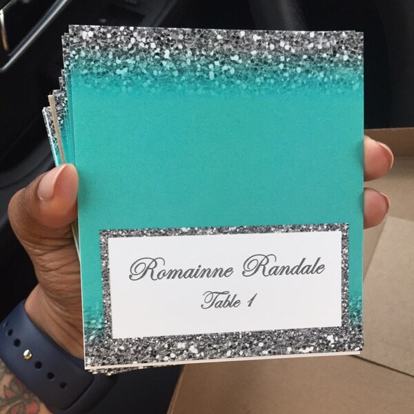 Turquoise Blue Wedding Place Cards, Tented Place Cards Turquoise and ...