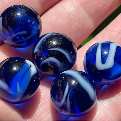 Tidal Wave II 16mm Glass Marble Players 5/8th Pack of 5 Dark Blue W ...