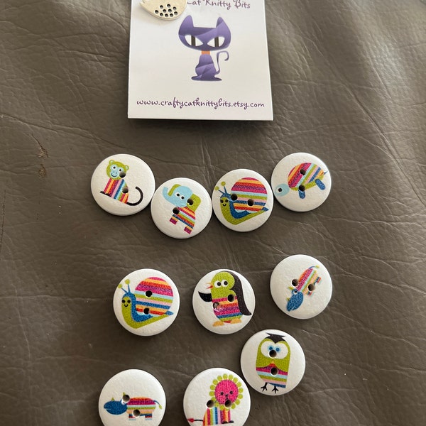 Wooden Buttons 18mm Cute Kids Zoo Animals Set of 10 - Etsy