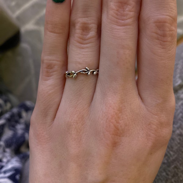 4.5mm Vine Simple Plain Leaves Ring Band Thumb Ring Solid 925 Sterling ...