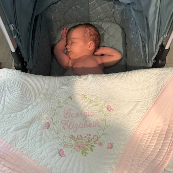 Heirloom Baby Girl Personalized Crib Quilt, Monogrammed Blanket, Baby ...