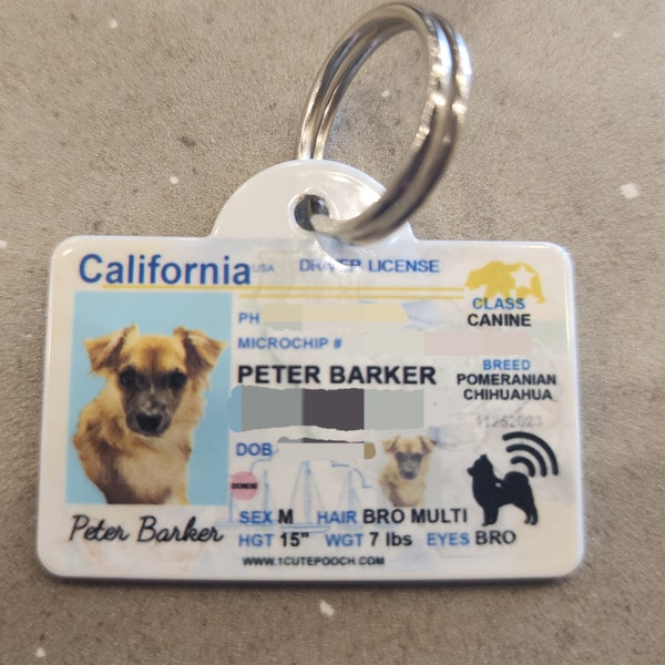 California Driver Dog Id Tag Personalized License, Durable Dog Tag ...