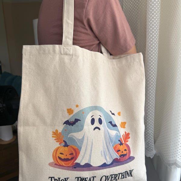 Spooky Halloween Ghost Tote Bag: Cotton Canvas Trick or Treat Sack - Etsy
