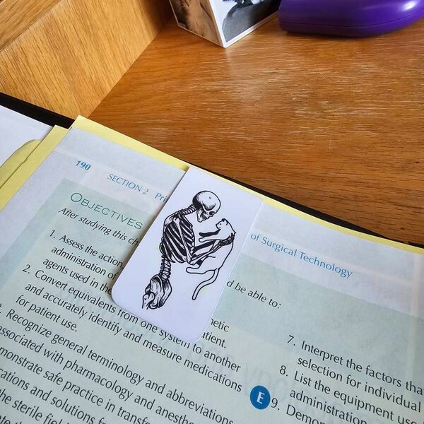 Skeleton With Cat Magnetic Bookmark Magnetic Bookmarks Funny Bookmarks ...