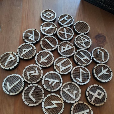 Ash Wood Elder Futhark Runes Set on Shield for Divination - Etsy