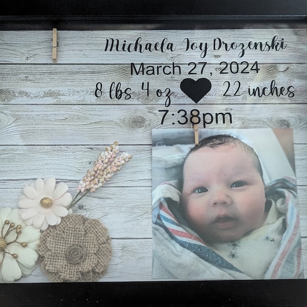 Baby Shadowbox, Birth Stats Shadowbox, Newborn Gift, Gift for New Baby ...