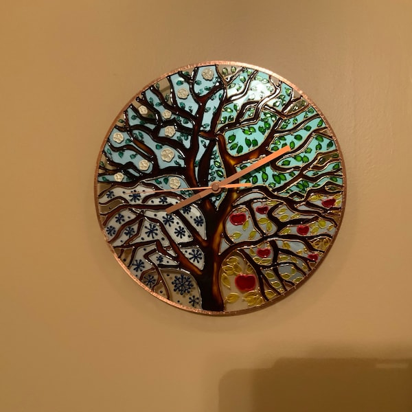 Stained Glass Clock, Wall Clock, Stained Glass, Glass Painting, Hand ...