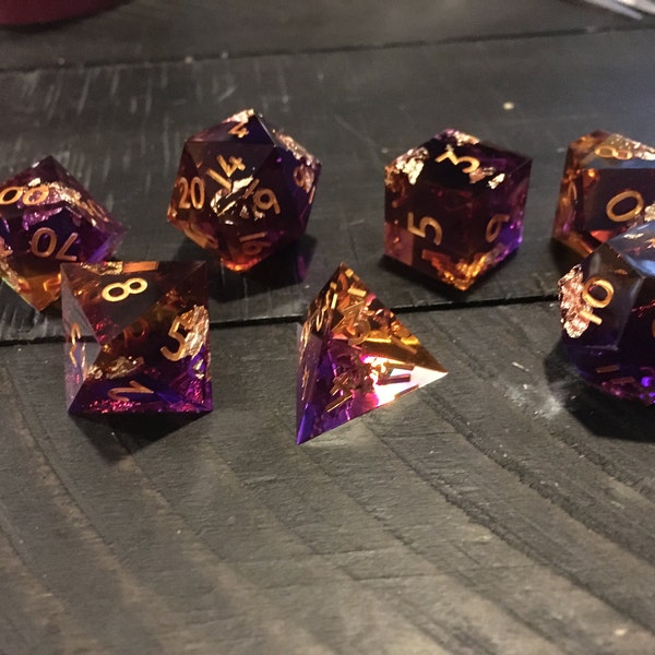 Eternal Sunset - Holographic Handmade Resin Sharp Edge Dice Set for Dnd ...