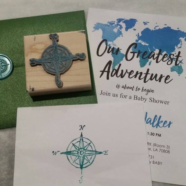 Large Compass Stamp, Hand Sketched Compass Rose Stamp, Travel Stamp ...