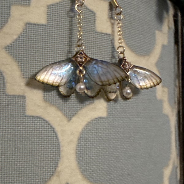Moth Earrings, Cute Moth Wings With Pearl, Insect Fairy Resin Jewelry ...