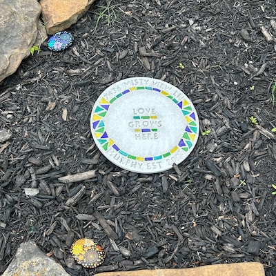 Personalized Garden Stepping Stone With Mosaic Glass Rim large Rainbow ...