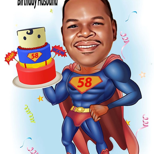 Custom Super Dad and Son Cartoon Portrait, Super Dad Portrait, Dad's ...