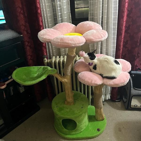 EDEN Wood Floral Cat Tree Tower, Wooden Cat Tower, Modern Cat Climbing ...