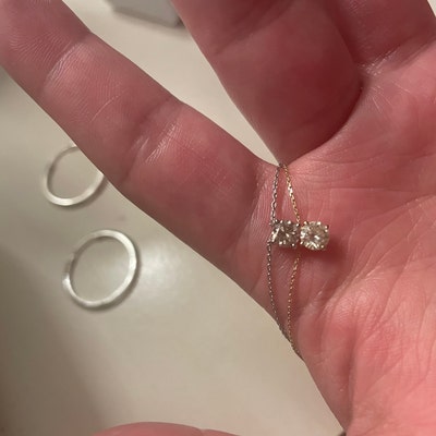 Attached Diamond on Chain, 14kt Gold Diamond Necklace, Diamond ...