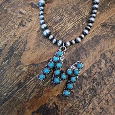 INITIAL NECKLACE Turquoise Stone Initial Necklace Stone Pendant ...