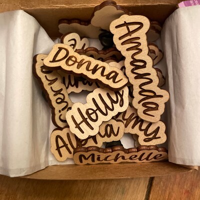 Personalized Wood Pin / Wooden Name Pin / Name Tag Pin / Pins for Bags ...