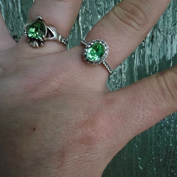 Uranium Glass Oval Cut Ring Size 4 Through 10.5 in New Sterling Silver ...