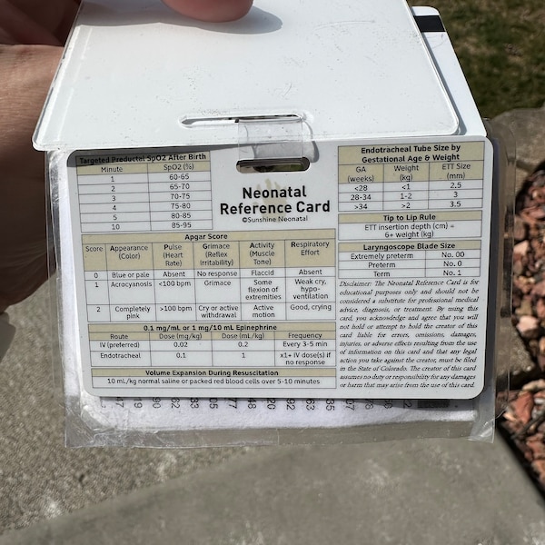 Neonatal Reference Card - NRP - Apgars - NICU Nurse - NNP - Quick Badge ...