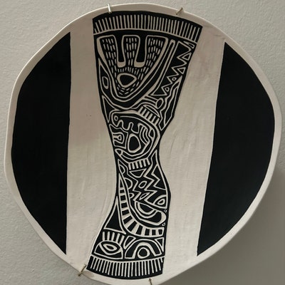 Uniquely Designed Latge Handmade Sgraffito Ceramic Platter Sgraffito ...
