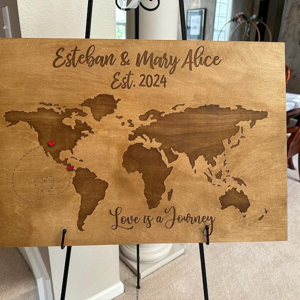World Map Guest Book Wedding, Wooden Guest Book Sign, Map Guest Book ...