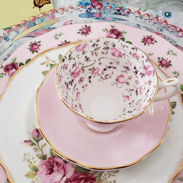 Royal Albert Polka Dot Pink Teacup and Saucer, Bone China England ...