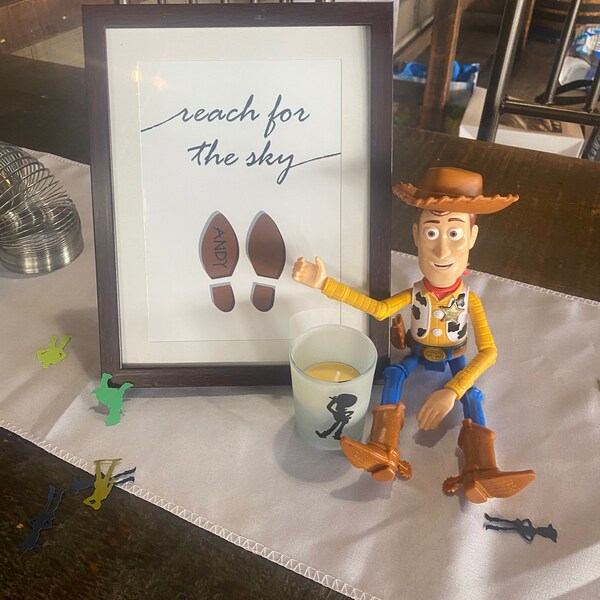 Toy Story Nursery Wall Art, Woody Buzz Boots With Andy Name, Minimal ...