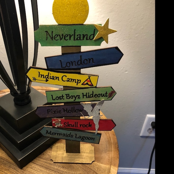 Gorgeous Peter Pan Neverland Freestanding Signpost Laser Cut Wood ...