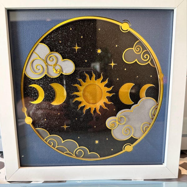 3D Moon Phases and Sun Shadow Box, Celestial Shadow Box, Stars 3D SVG ...
