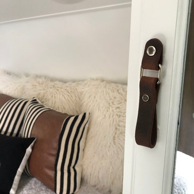 Loop Door Pull, Hinged, Vintage Brown Leather, 3/4 Width - Etsy