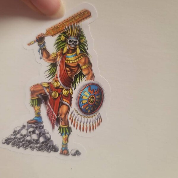 Aztec Skull Warrior Sticker - Aztec Decal - Native Mexican Stickers ...