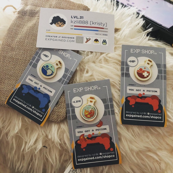 Potion Starter Bottle Pins [HP Health + MP Magic + Life/love/luck ...