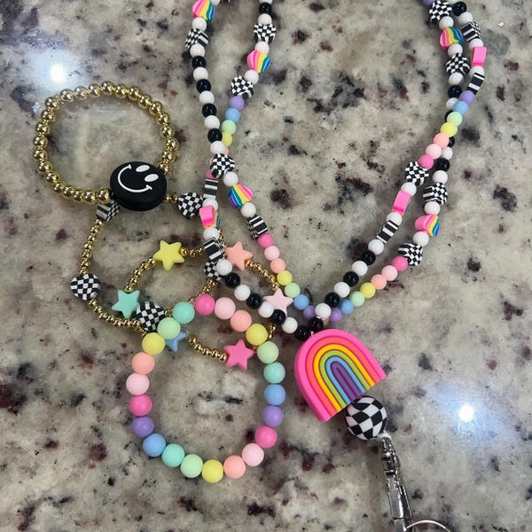 Retro Rainbow Teacher Lanyards - Etsy