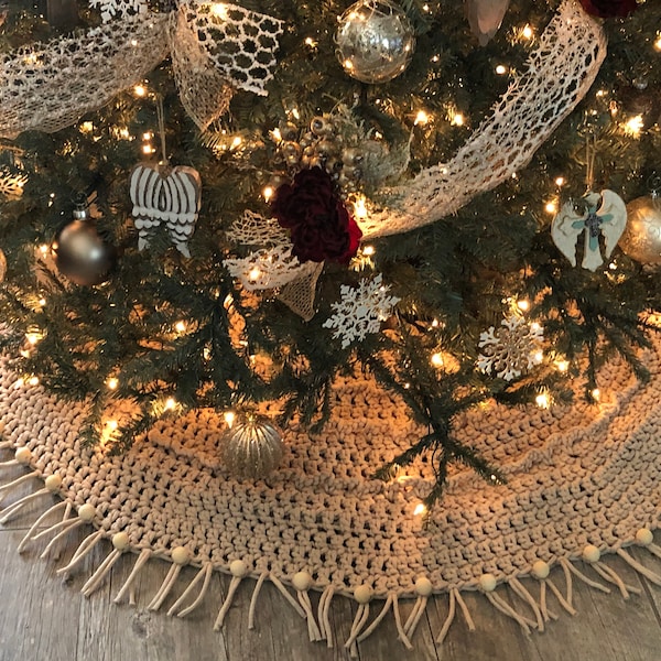 Boho Christmas Tree Skirt Crochet Pattern: Scalloped Fringe (PDF ...