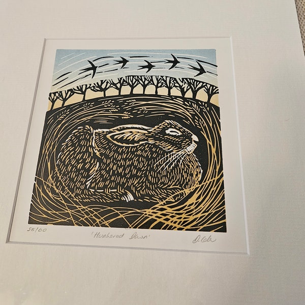 Foxgloves INDIGO VERSION Linocut - Original Handcarved Handmade Linocut ...