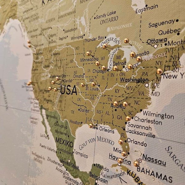 Elegant Personalized Push Pin World Map Canvas - Track Past & Future ...