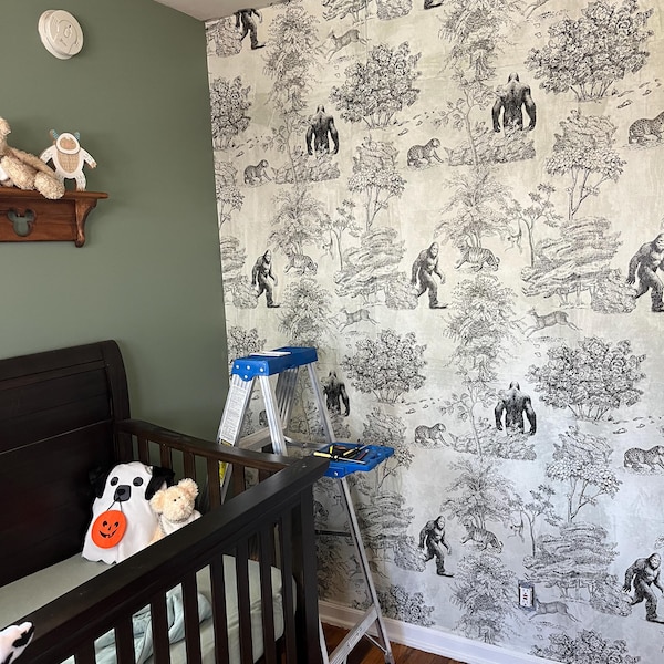 Mystical Bigfoot Toile De Jouy Wallpaper, Enchanted Forest Scenes ...