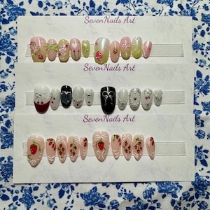 Stunning Blue Press on Nails Dark Blue Ombre Nail Set Custom 3D Orchad ...