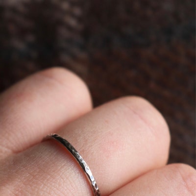 Sterling Silver Hammered Stacking Ring With Flower Bud, Hand Forged - Etsy