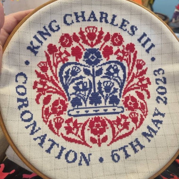 King Charles III Coronation 2023 Emblem, 5 Cross Stitch Patterns, Pdf ...