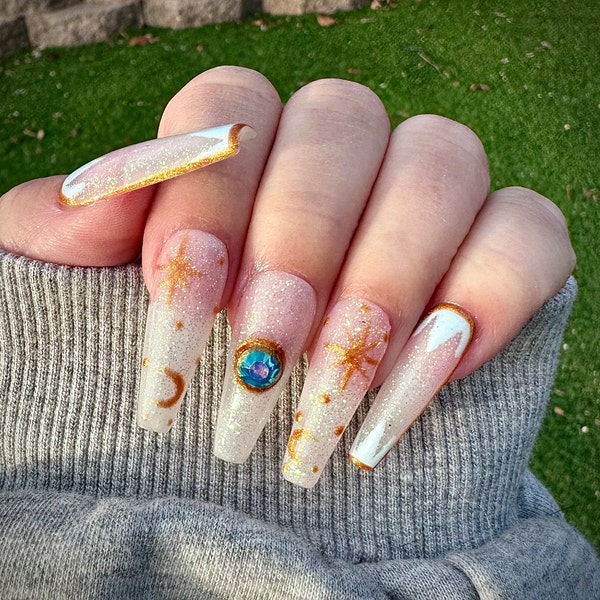 White Witch Press on Nails | Stars and Moon Nails | Witchy Nails ...