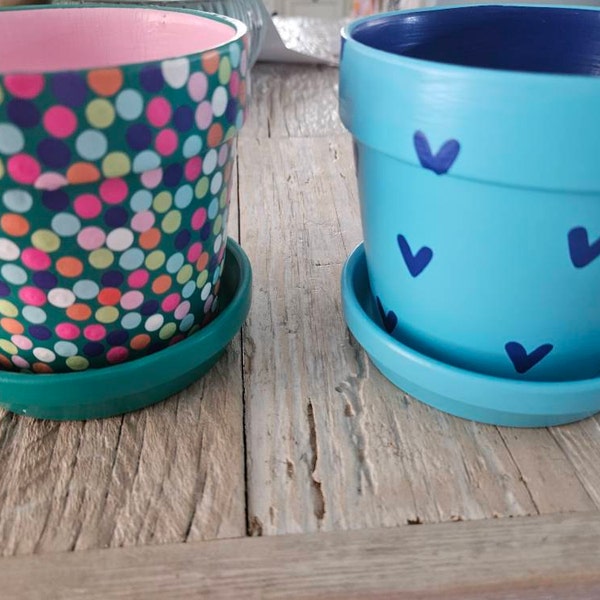 Pretty in Pink Hearts Pot Hand Painted Plant Pot - Etsy