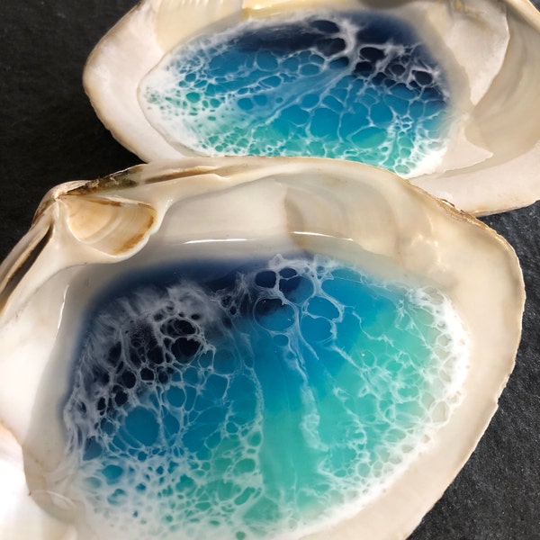 Ocean Resin Shell Ring Dish Trinket Dish Waves Beach Epoxy Handmade ...