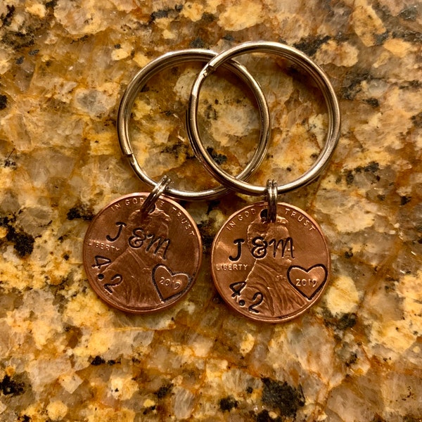 Custom Matching Penny Keychains, Customized Penny, Valentines Day Gift ...