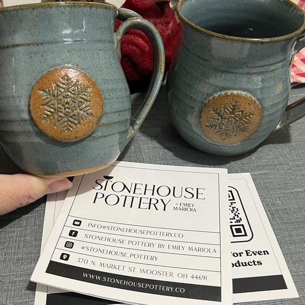 Winter Snowflake Pottery Coffee Mug With Thumb Rest Clay Holiday ...